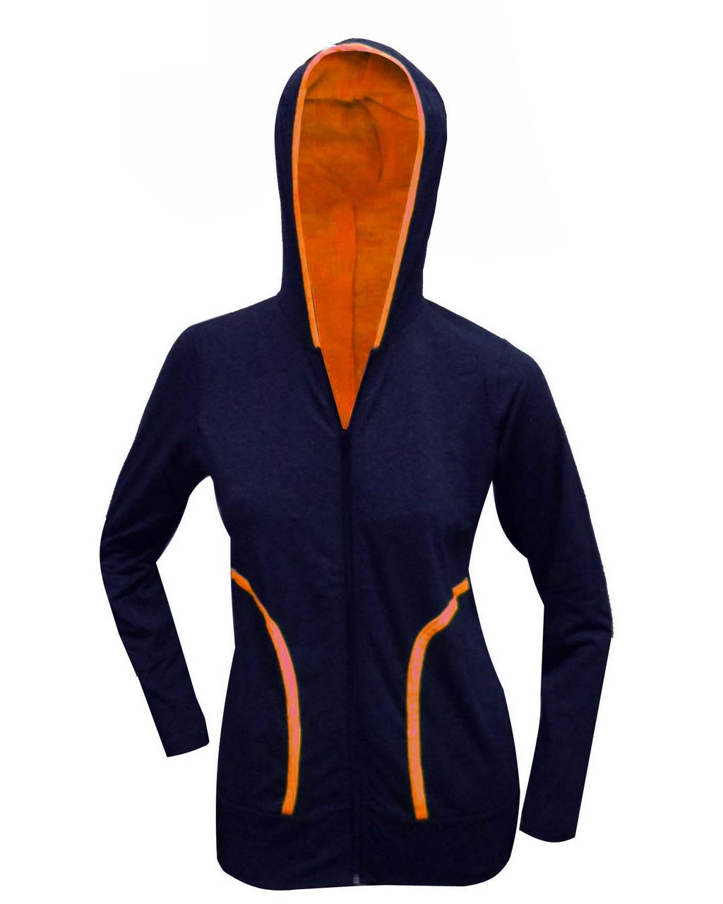 chumpa azul con zipper y gorro dama