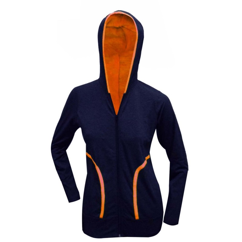 chumpa azul con zipper y gorro dama